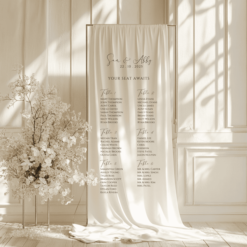 Custom Linen Fabric Wedding Seating Chart Sign - CFS06 – PixelaVinylPaper